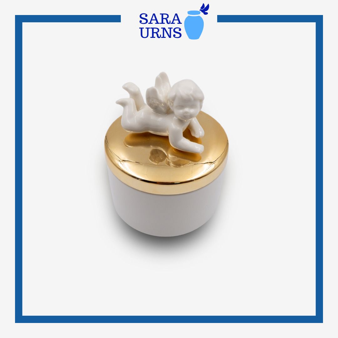 [saraurnsph] Innocent Angel Baby Keepsake Urn Ceramic Gold Mini Urn ...