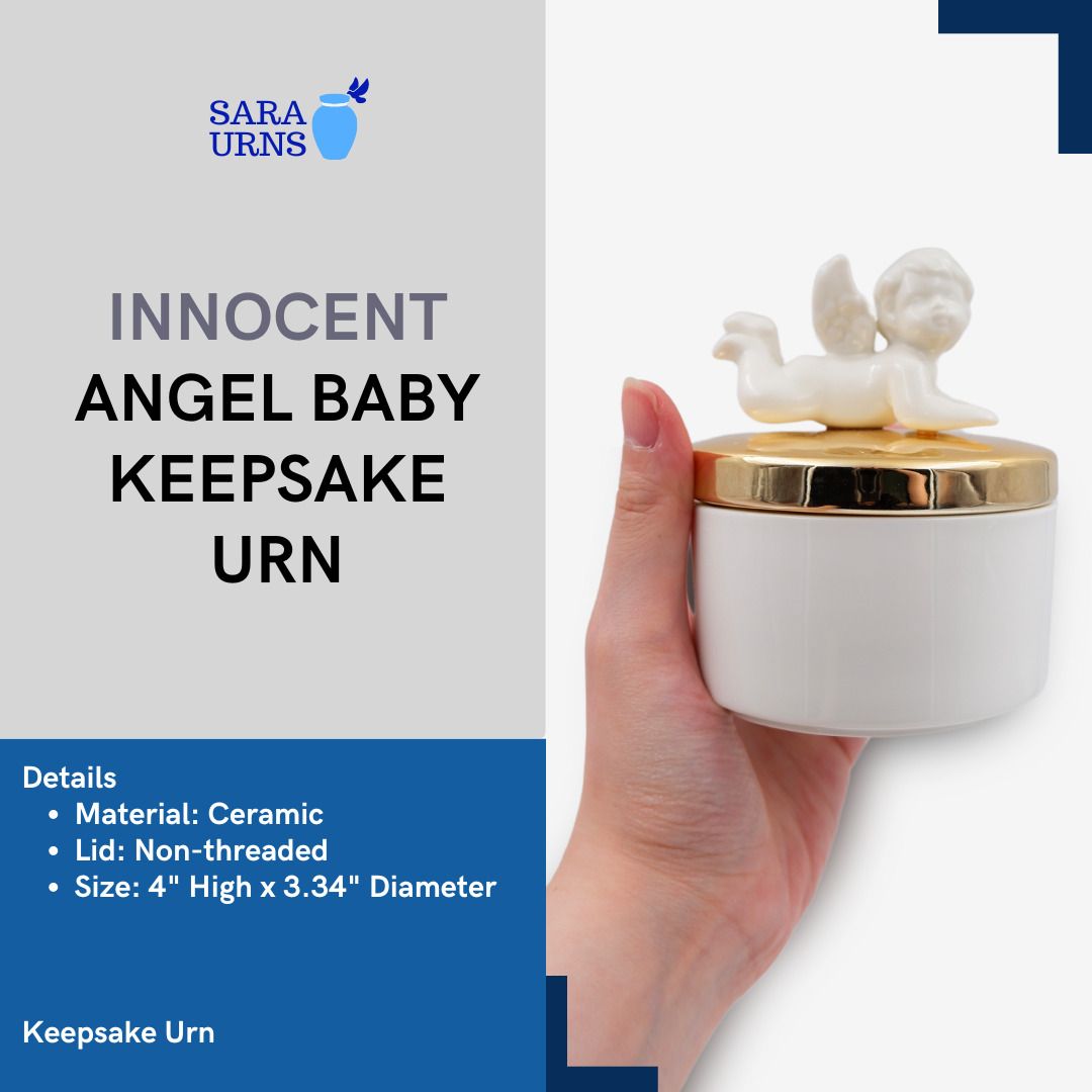 [saraurnsph] Innocent Angel Baby Keepsake Urn Ceramic Gold Mini Urn ...