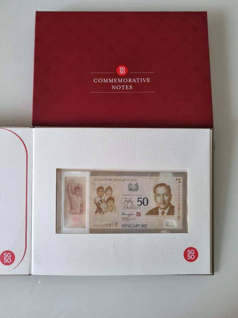 SG50 Commemorative Notes 1 $50 note and 5 $10 notes complete set ...