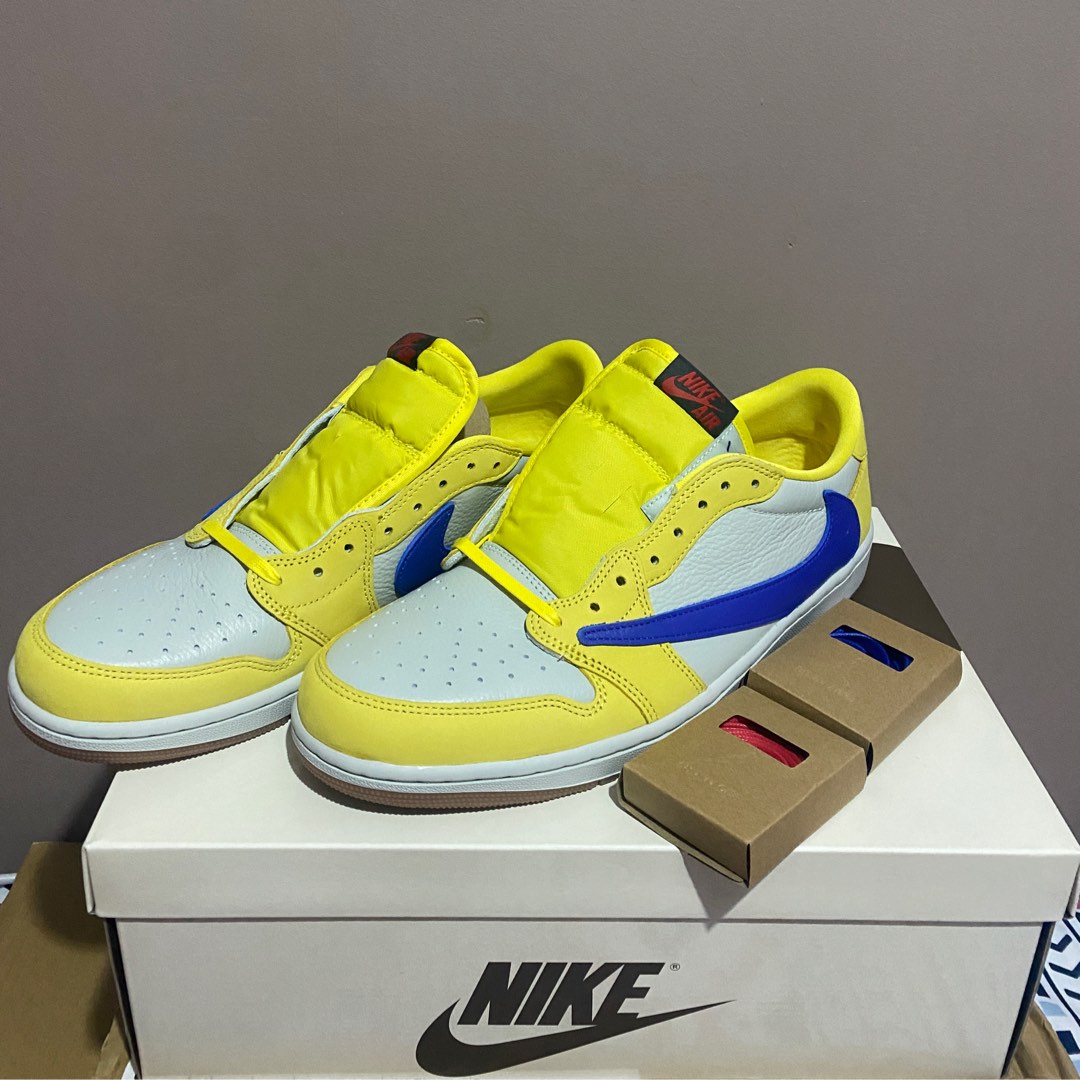 Travis Scott Jordan 1 Low Canary Yellow, Men's Fashion, Footwear ...