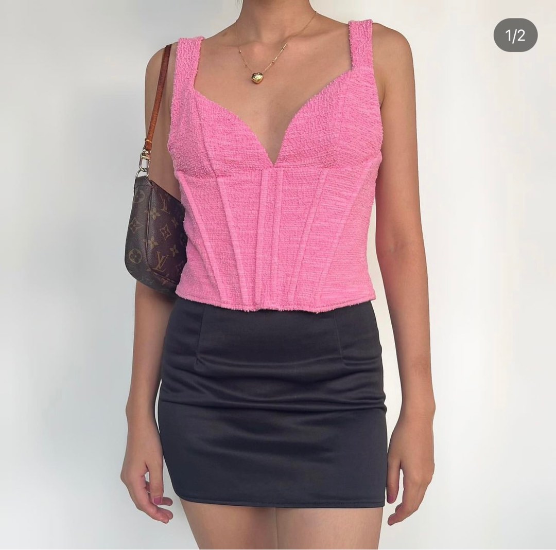 Zara Sexy Pink Corset Top, Women's Fashion, Tops, Blouses on Carousell