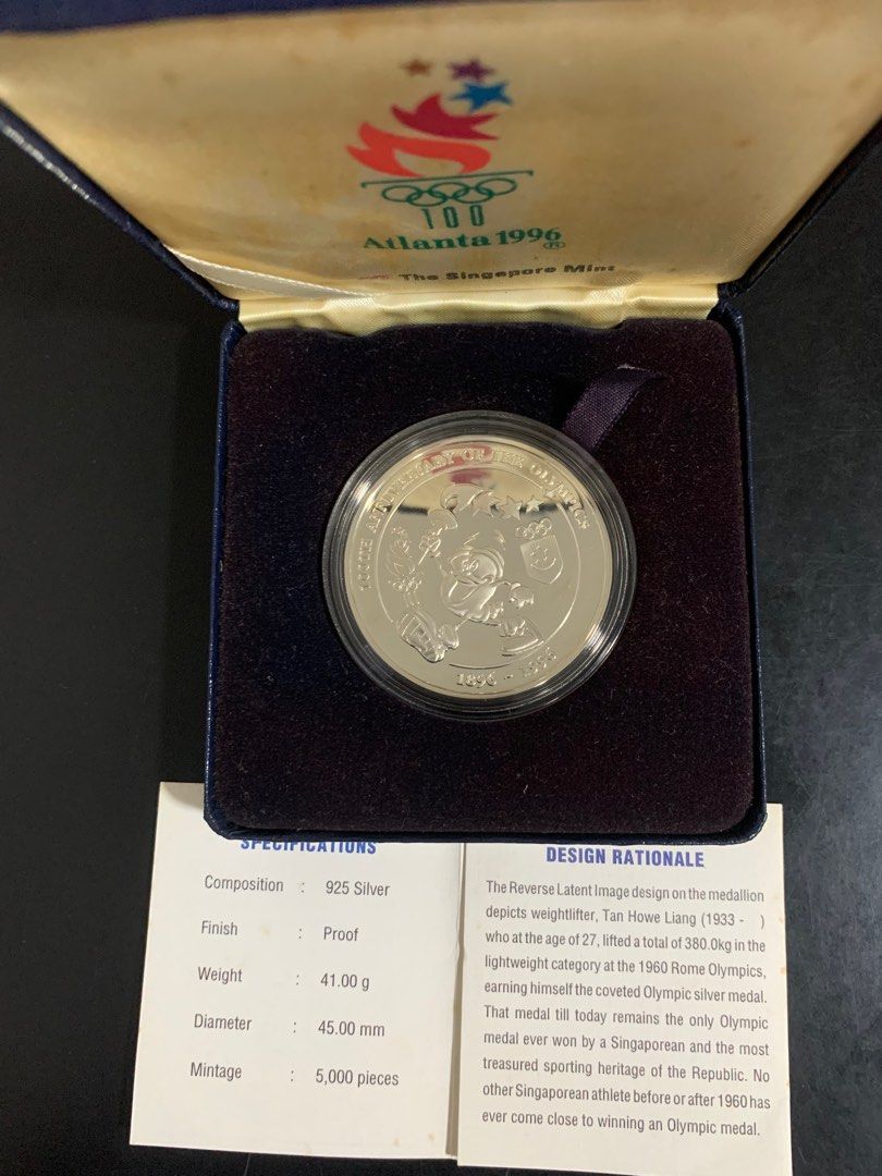 1996 Singapore Centennial Olympic Games silver proof Medallion, Hobbies ...