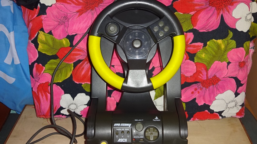 ASCII Hyper Steering V Steering Wheel PS1, Video Gaming, Gaming ...