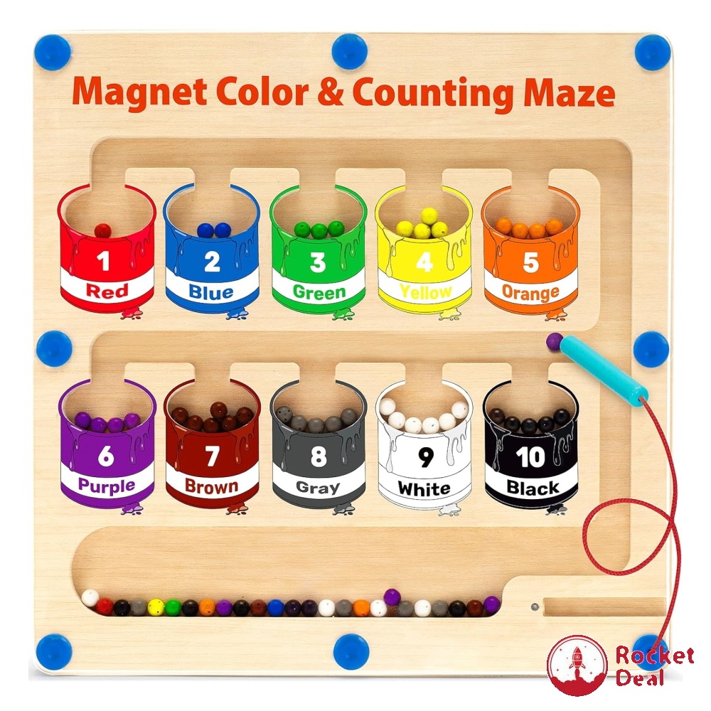 BainGesk Magnetic Color and Number Maze, Wooden Magnet Puzzles Board ...