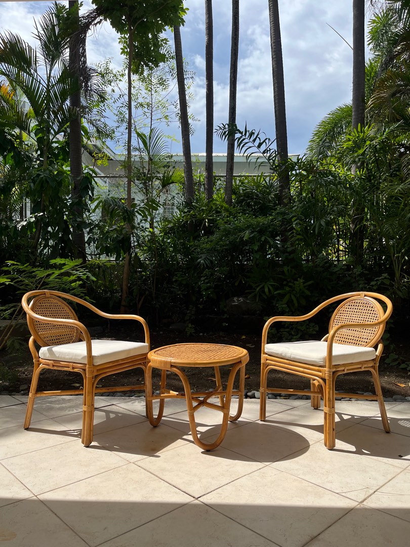 Cane and solihiya wood table and chair set, Furniture & Home Living ...
