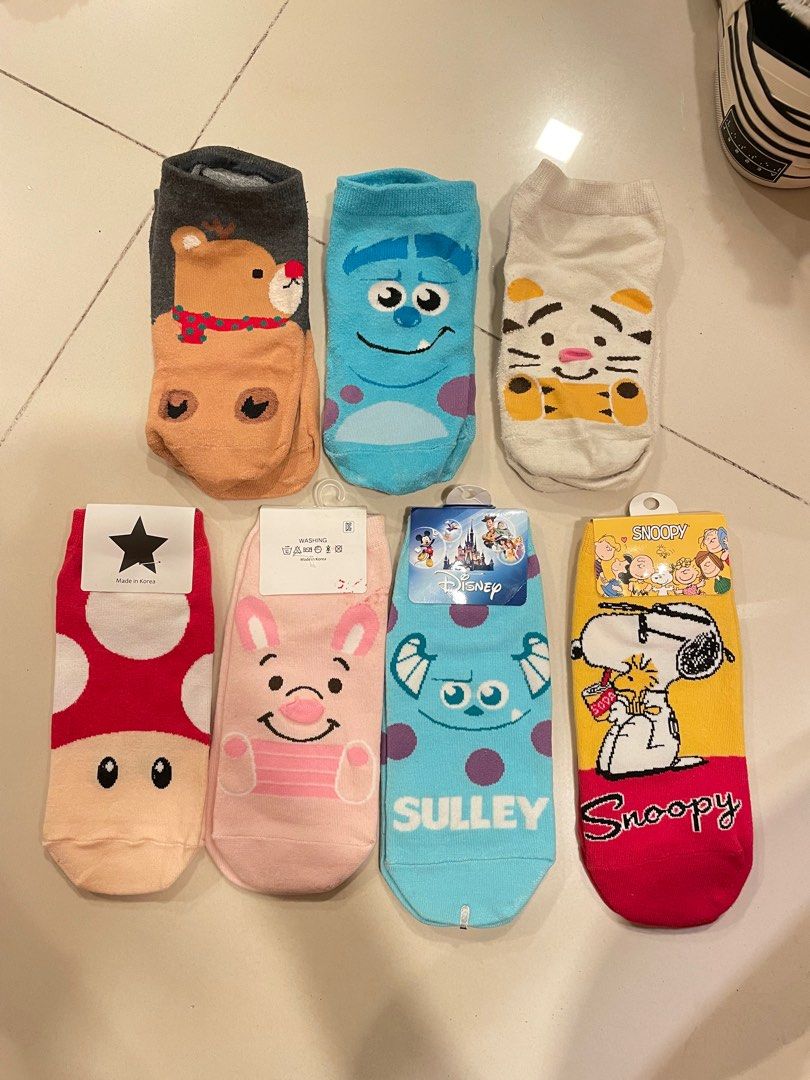 Cartoon character socks - Mario , Sulley , winnie the pooh , piglet ...