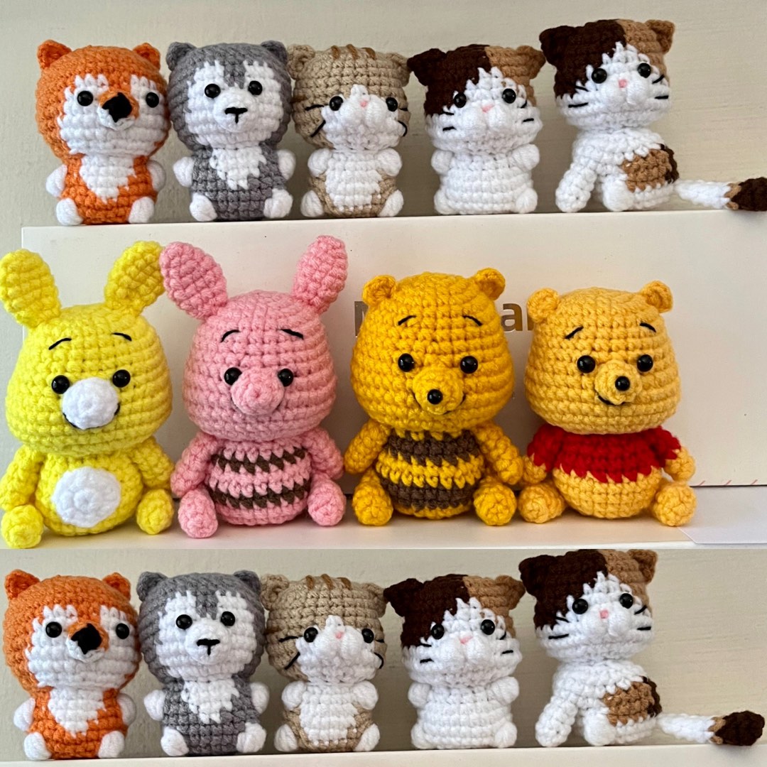 crochet cat, wolf, fox, winnie the pooh, piglet, rabbit and winnie bee ...