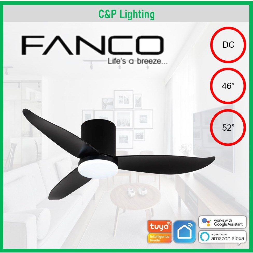 Fanco Rito 3 46" Smart Wifi 3 Blades DC Ceiling Fan with LED and Remote ...