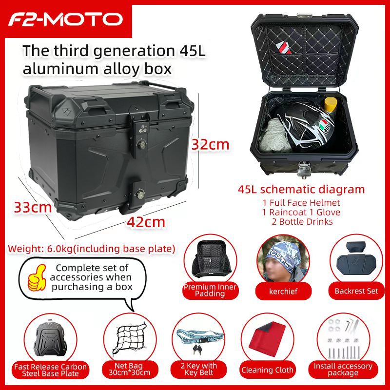 F2-MOTO 45L black box X logo / FLAT NO X, Motorcycles, Motorcycle Accessories on Carousell