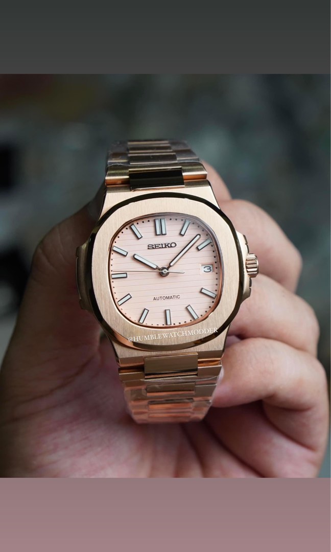 Seiko Rose Gold light Pink Dial Nautilus Mod, Men's Fashion, Watches ...