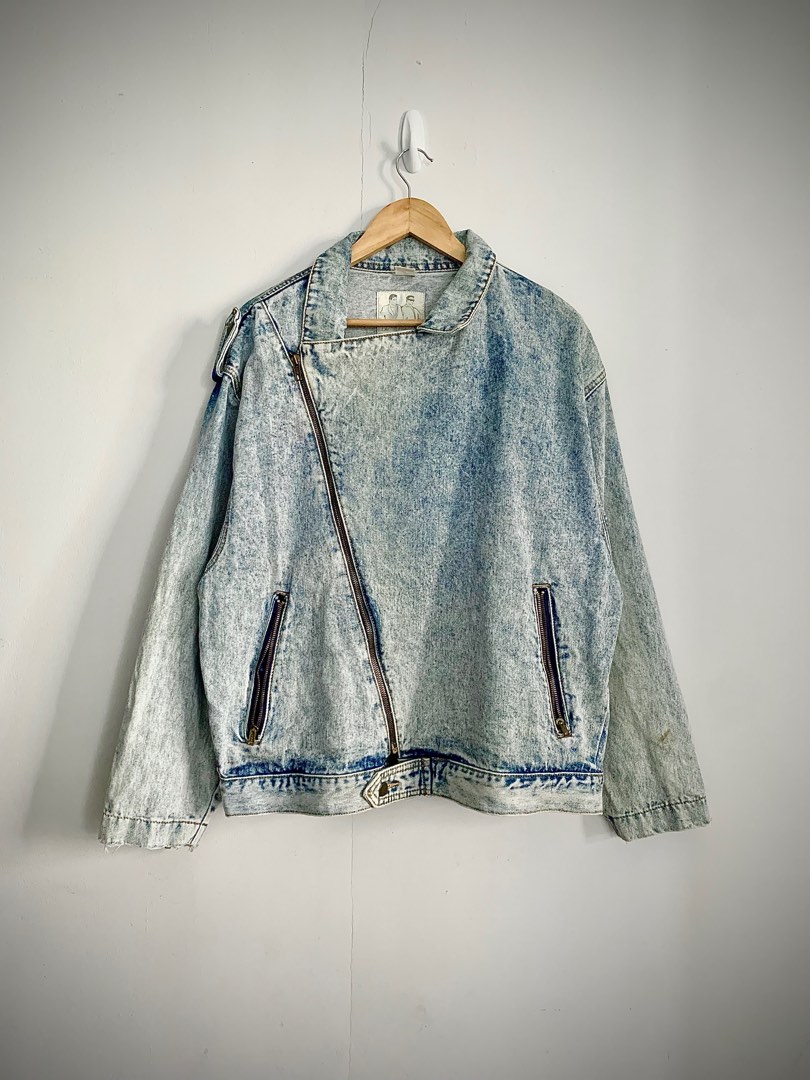 Vintage Cool Blues Light Washed Denim Biker Jacket, Men's Fashion ...