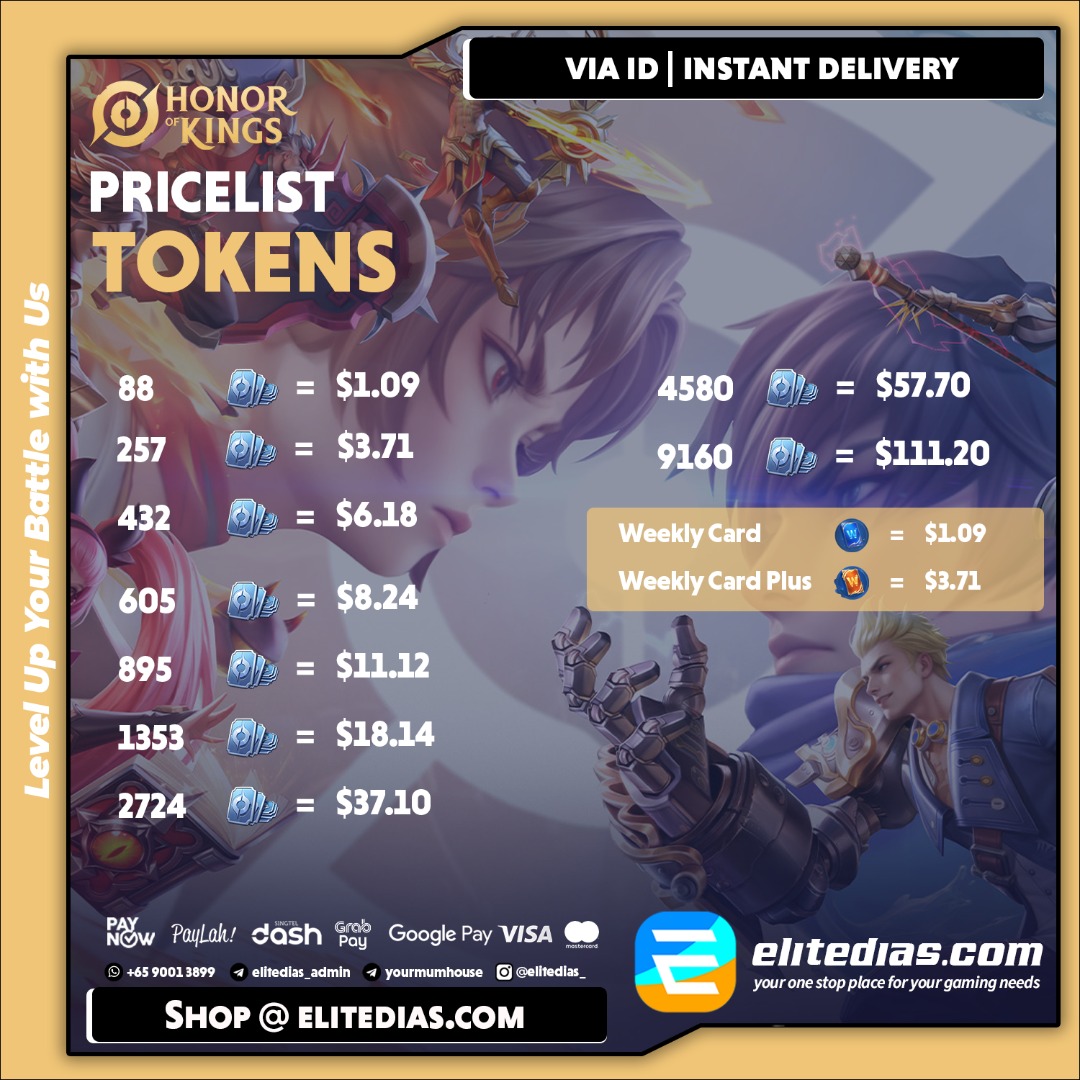 [100% Cheapest Honor of Kings Tokens] 💎 Honor of Kings Tokens Top Up ...