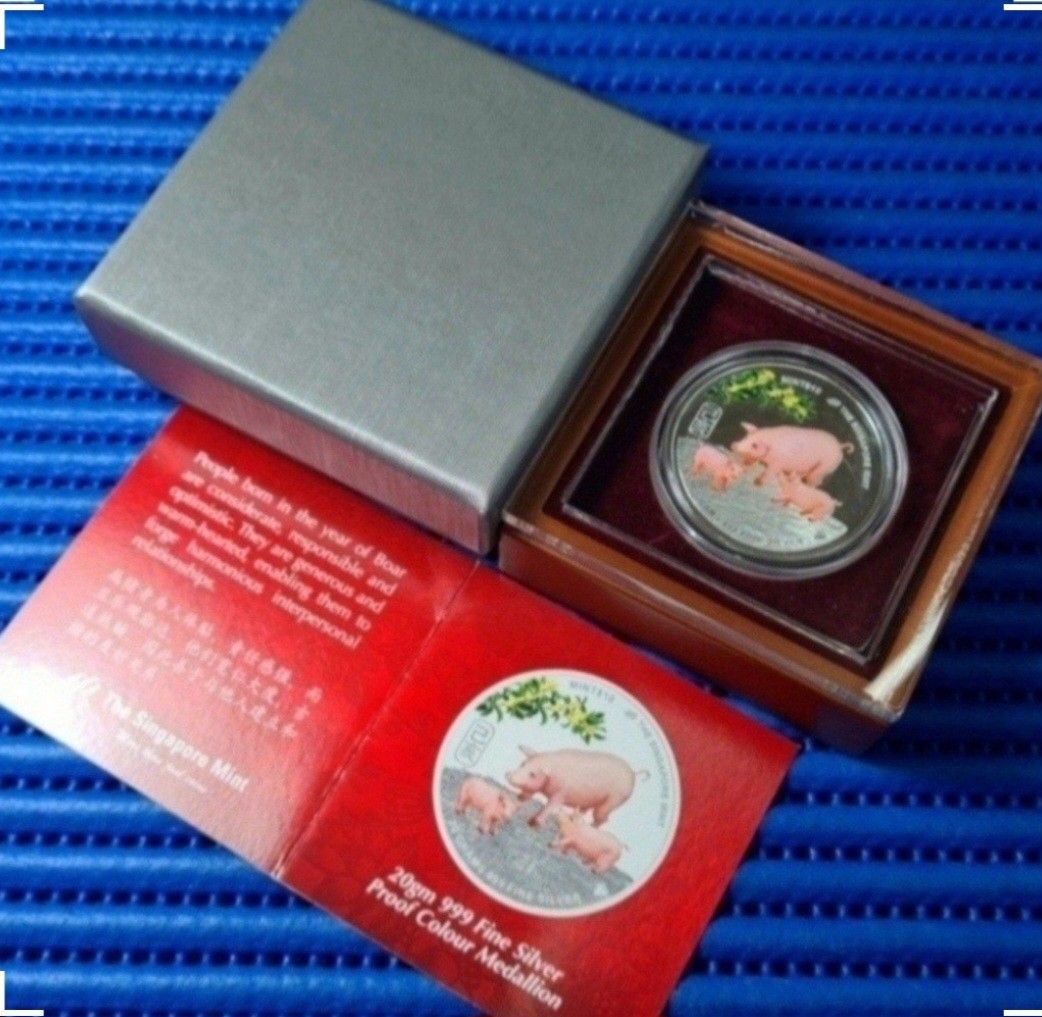 2019 Singapore Lunar Year of the Pig / Boar Silver Proof Colour ...