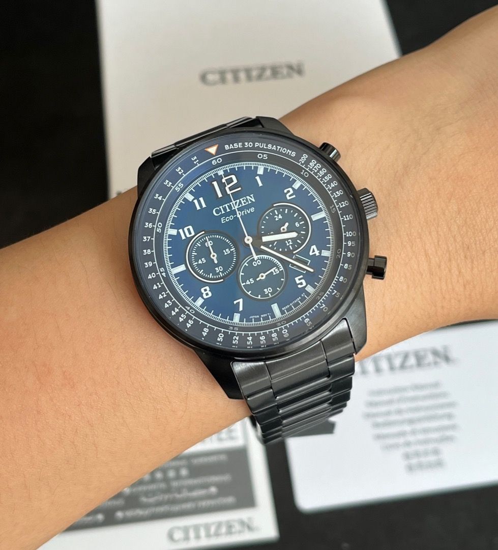 Citizen Eco-Drive Watch CA4505-80L Chronograph Blue Dial Black Steel ...