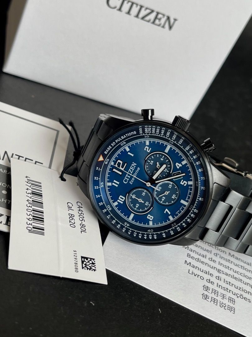 Citizen Eco-Drive Watch CA4505-80L Chronograph Blue Dial Black Steel ...