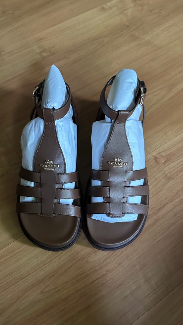 Coach Franny Sandals in Dark Saddle, Women's Fashion, Footwear, Flats ...