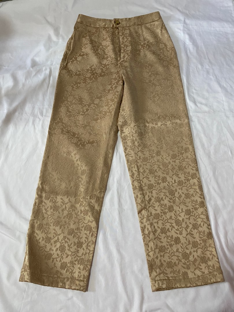 GOLD TEXTURE PANTS, Women's Fashion, Bottoms, Other Bottoms on Carousell
