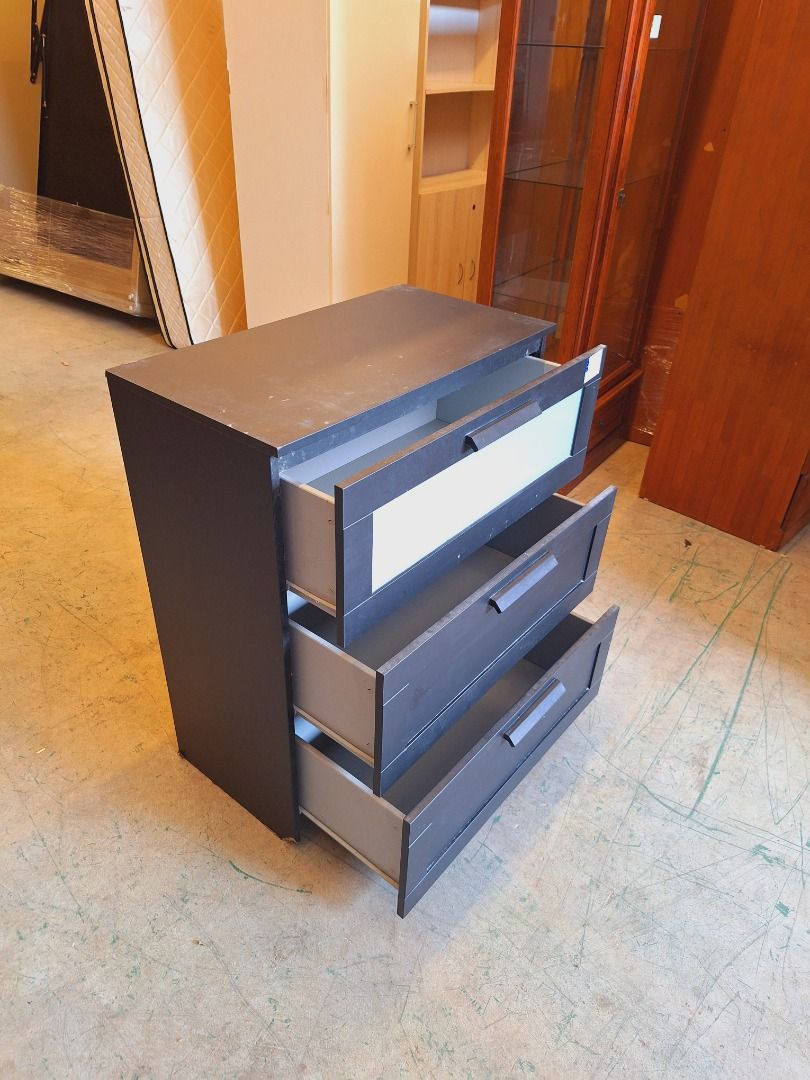 IKEA BRIMNES Chest of 3 drawers, black/frosted glass | IKEA BRIMNES ...