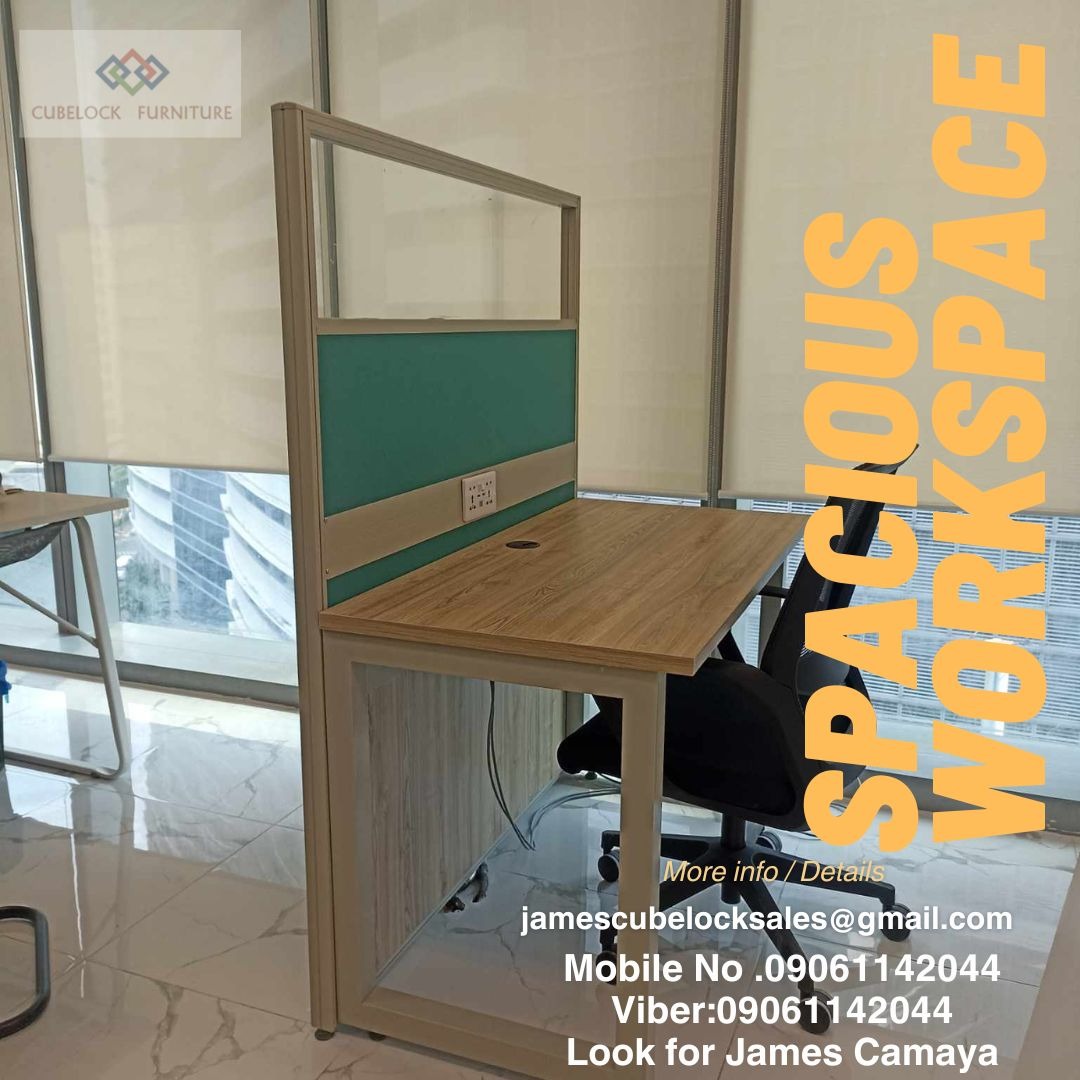 Office Table W/Partition Fabric laminated w/glass, Furniture & Home ...