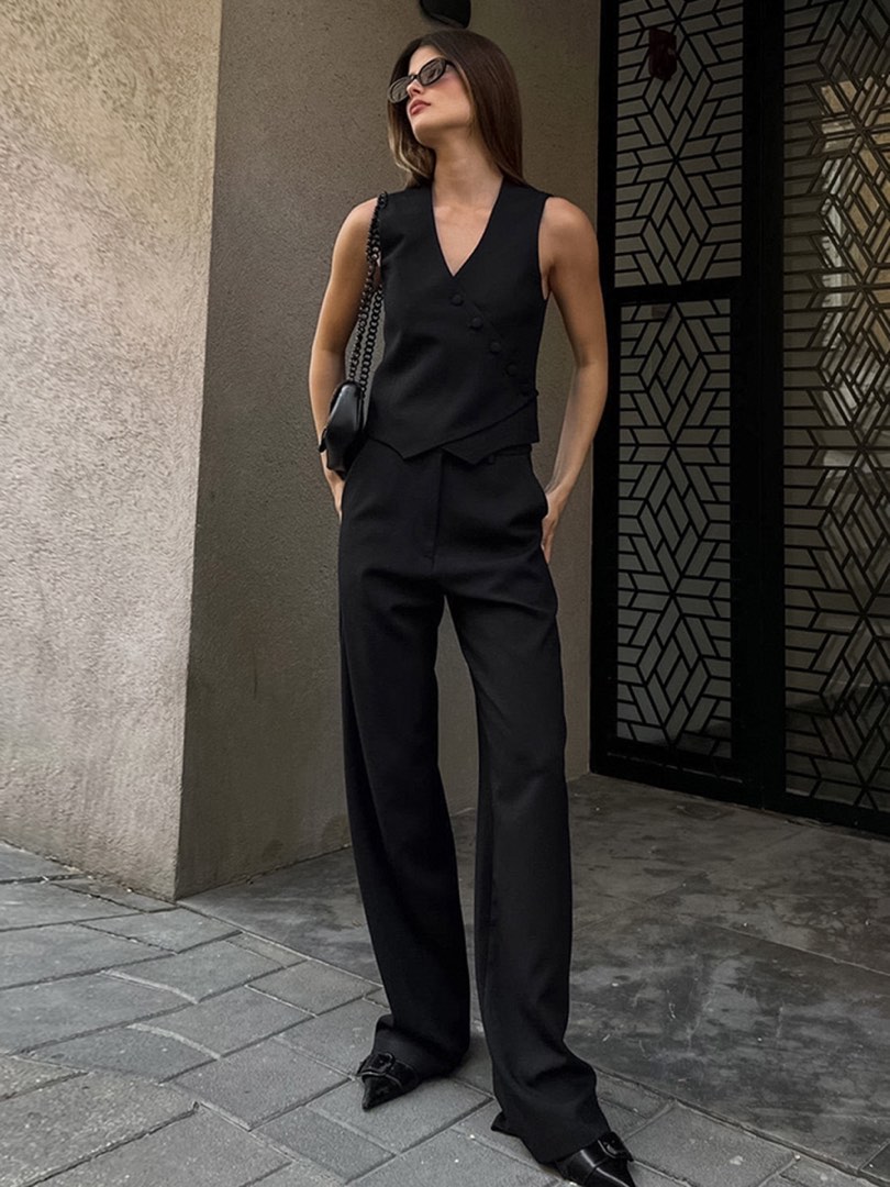 One Set Vest Blazer Black with Pants Baju Formal Set Kerja Wanita Hitam ...