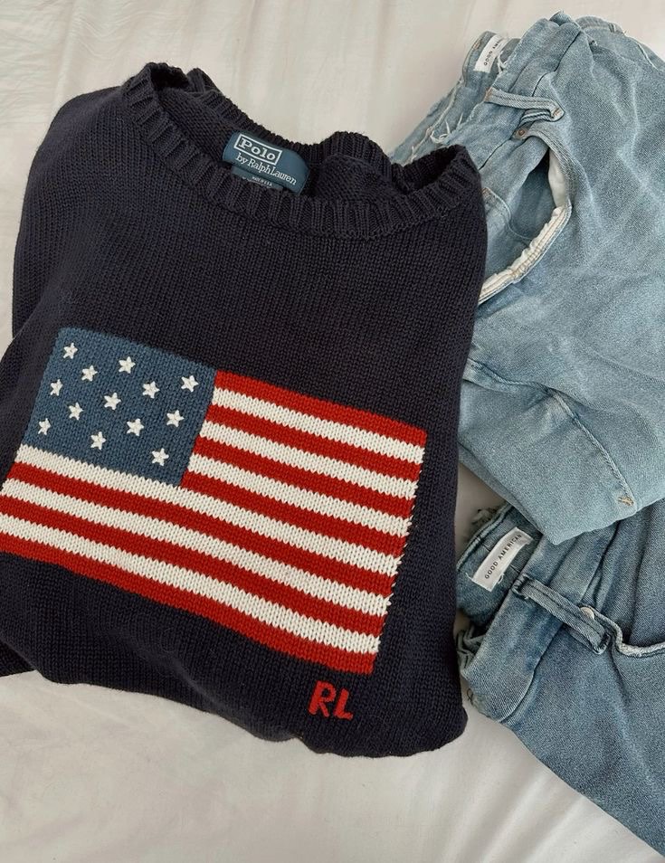 Oversized navy US flag sweater by Polo Ralph Lauren, Fesyen Pria ...