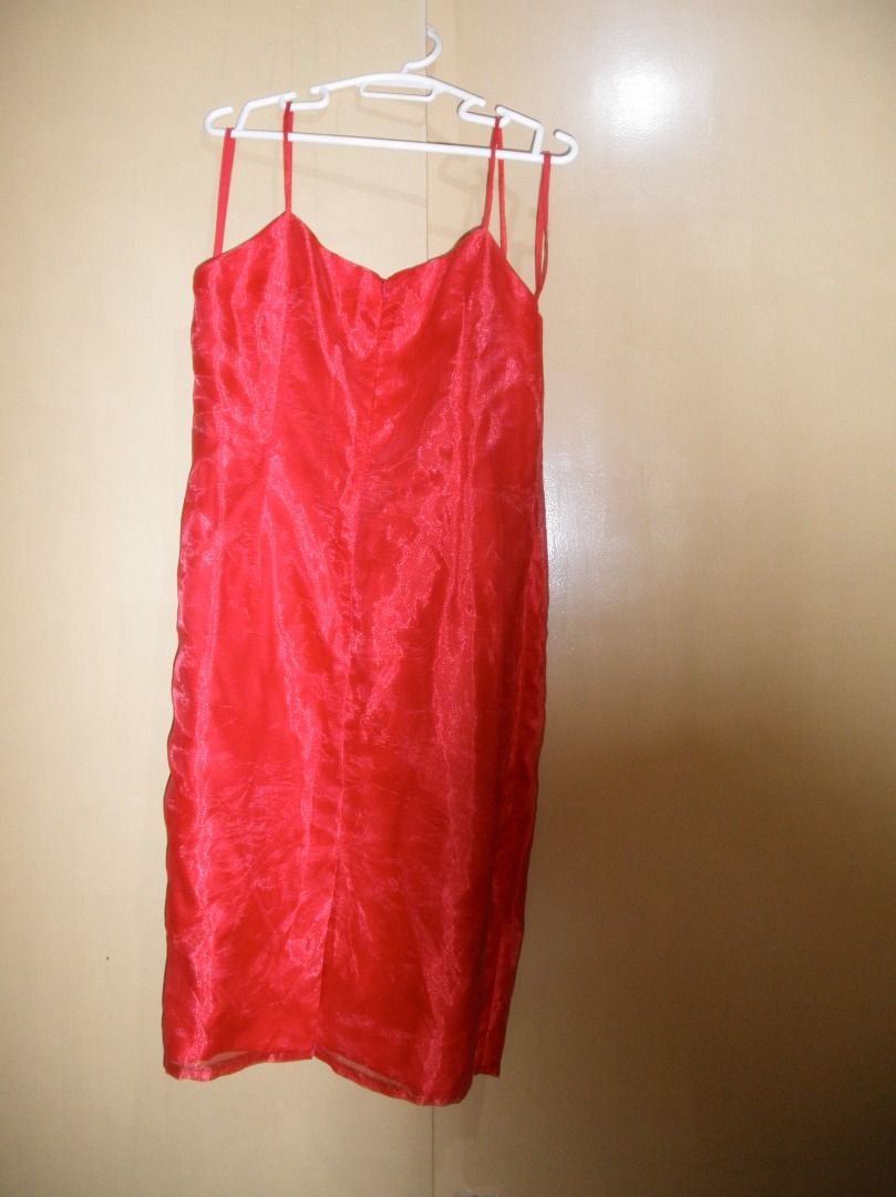Red Shantung Filipiniana Spaghetti Strap Gown, Women's Fashion, Dresses ...