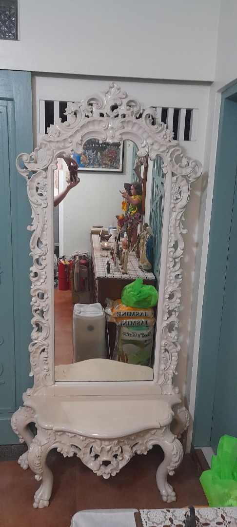 White Narra Console Table with Full Mirror, Furniture & Home Living ...