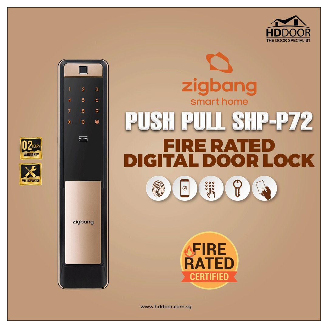 Zigbang Push Pull SHP-P72 Fire Rated Digital Door Lock [HDB, BTO, CONDO], Furniture & Home ...