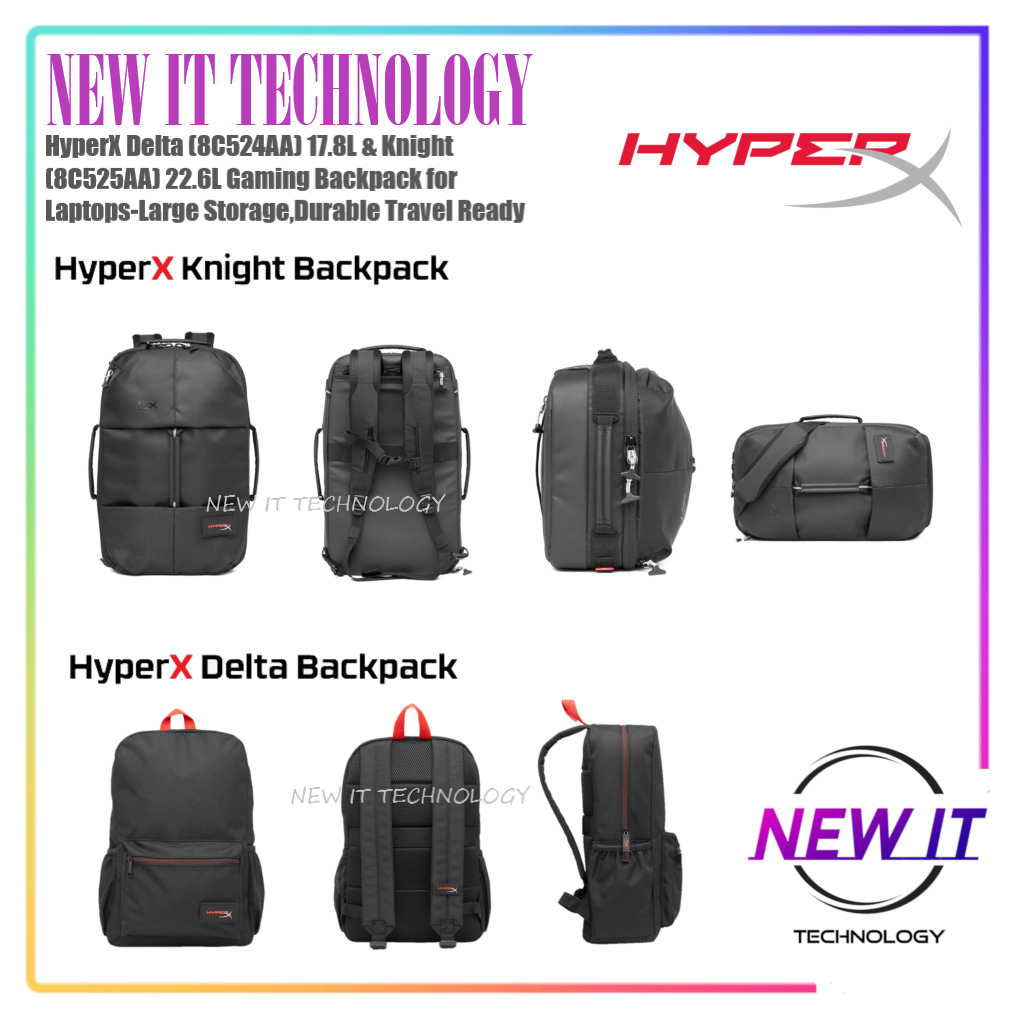 HyperX Delta (8C524AA) 17.8L & Knight (8C525AA) 22.6L Gaming Backpack ...