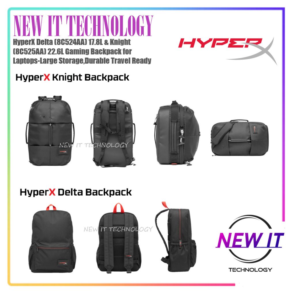 HyperX Delta (8C524AA) 17.8L & Knight (8C525AA) 22.6L Gaming Backpack ...