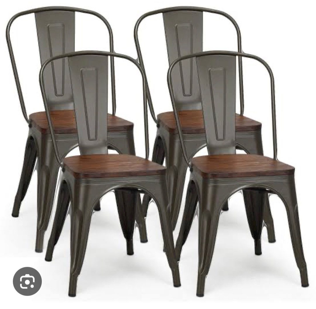 Industrial Metal Chair with wood seats (4pcs), Furniture & Home Living ...