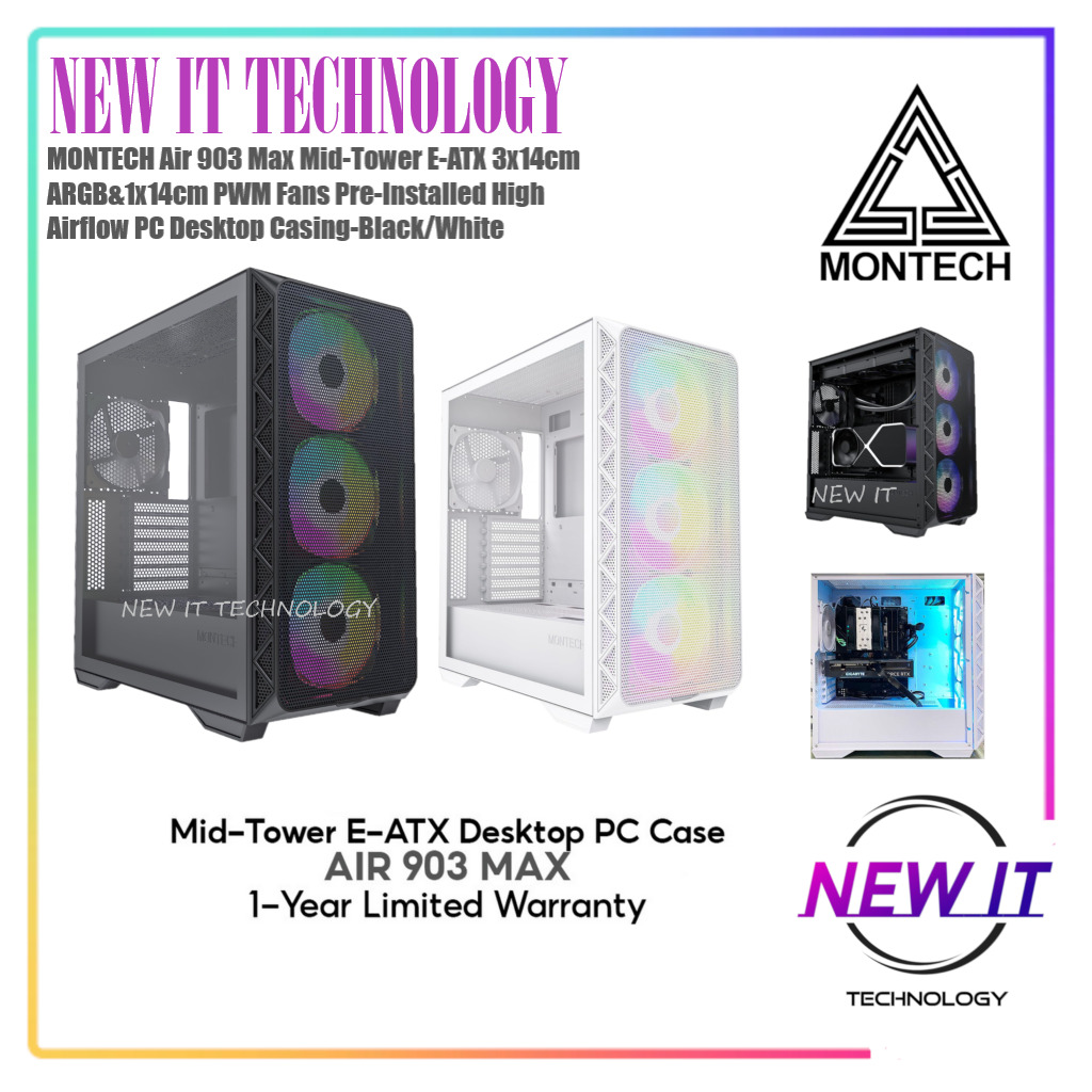 MONTECH Air 903 Max Mid-Tower E-ATX 3x14cm ARGB&1x14cm PWM Fans Pre ...