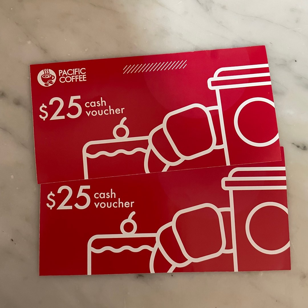 Pacific Coffee $25 coupon 2張, 門票＆禮券, 現金券、兌換券、禮券 - Carousell