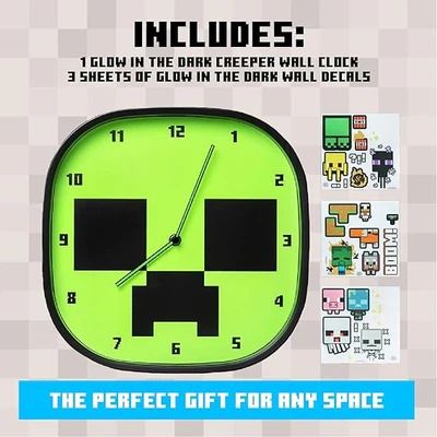 PALADONE MINECRAFT CREEPER GLOW IN THE DARK WALL CLOCK, Furniture ...