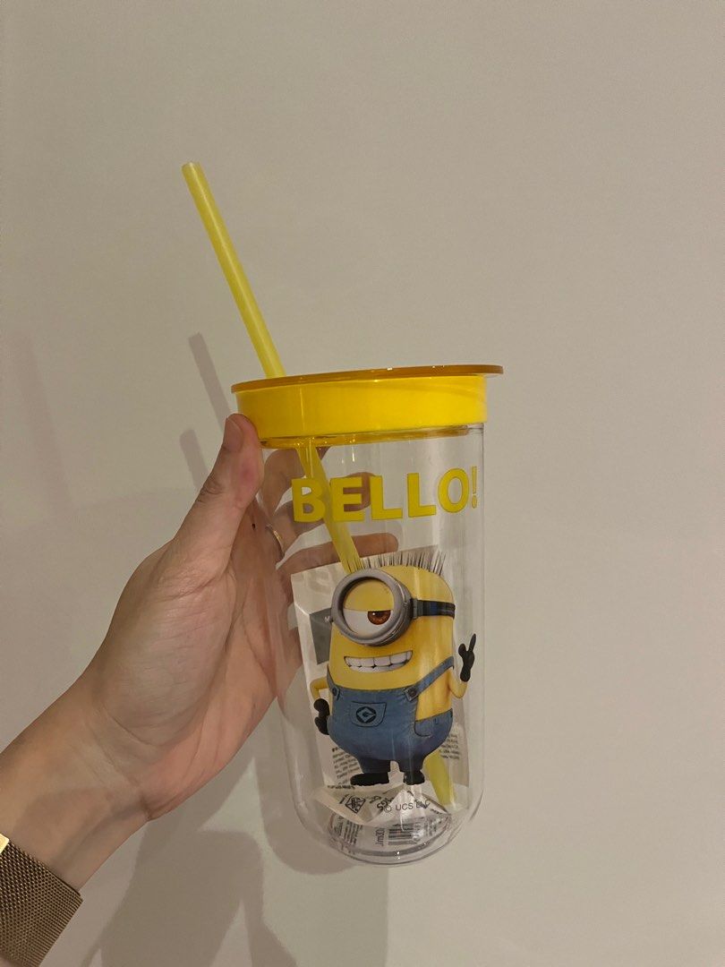 Plastic straw cup tumbler minions miniso, Babies & Kids, Going Out ...