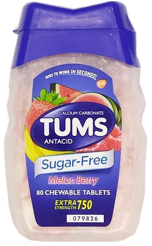 TUMS Sugar Free Antacid Extra Strength 750 Melon Berry 80 Chewable ...