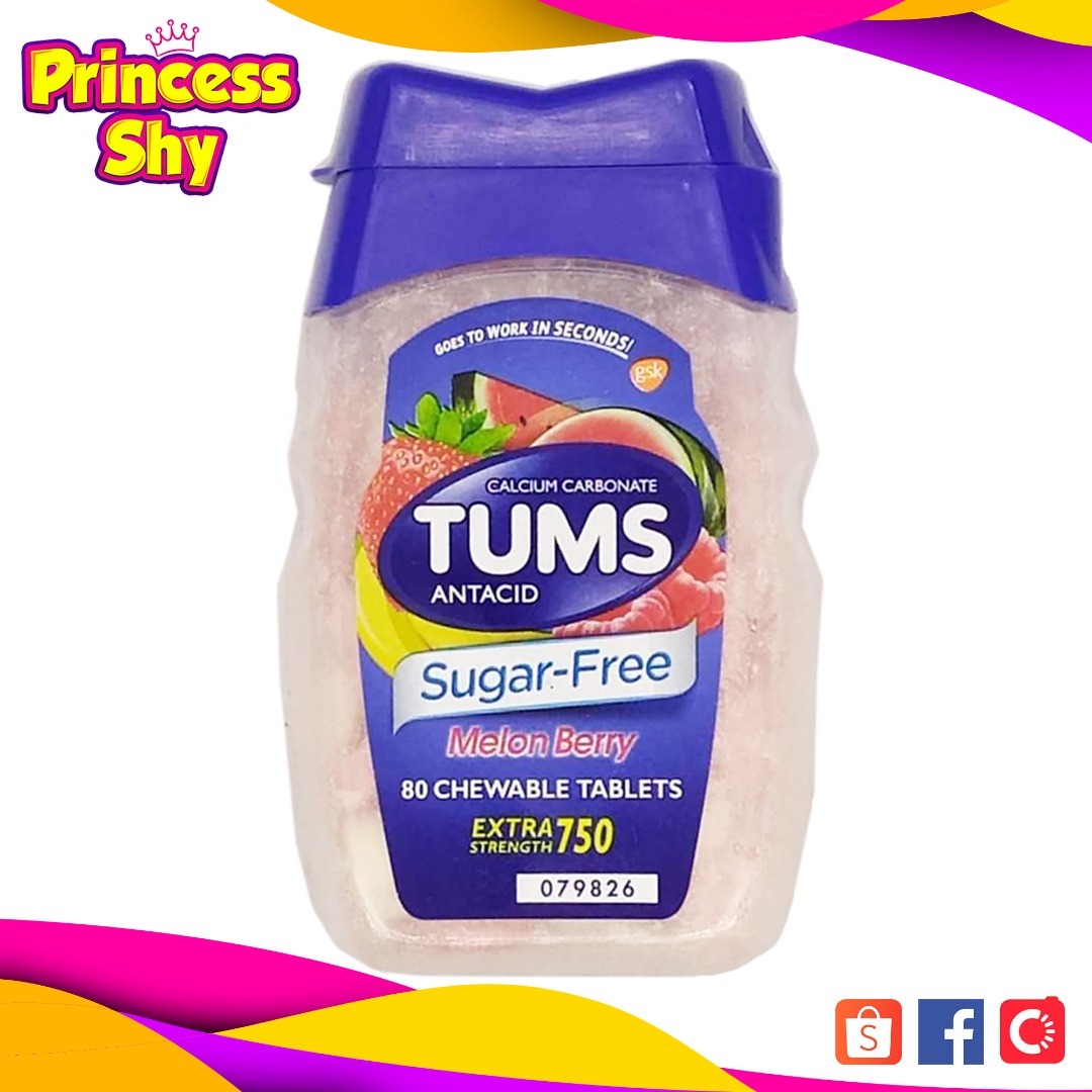 TUMS Sugar Free Antacid Extra Strength 750 Melon Berry 80 Chewable ...