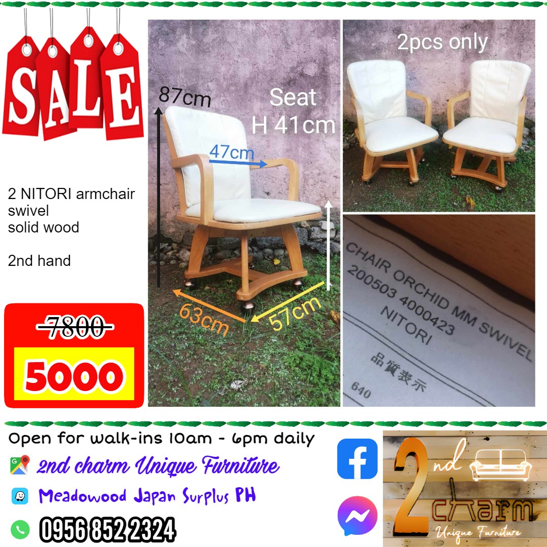 2 NITORI leather swivel armchair, Furniture & Home Living, Furniture, Chairs on Carousell