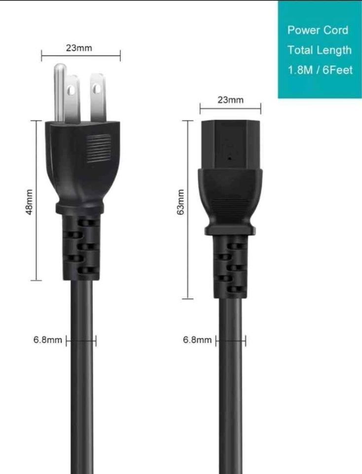 AC CPU Power Cord cable US Plug 3 Pin for PC Computer Printer Monitor ...