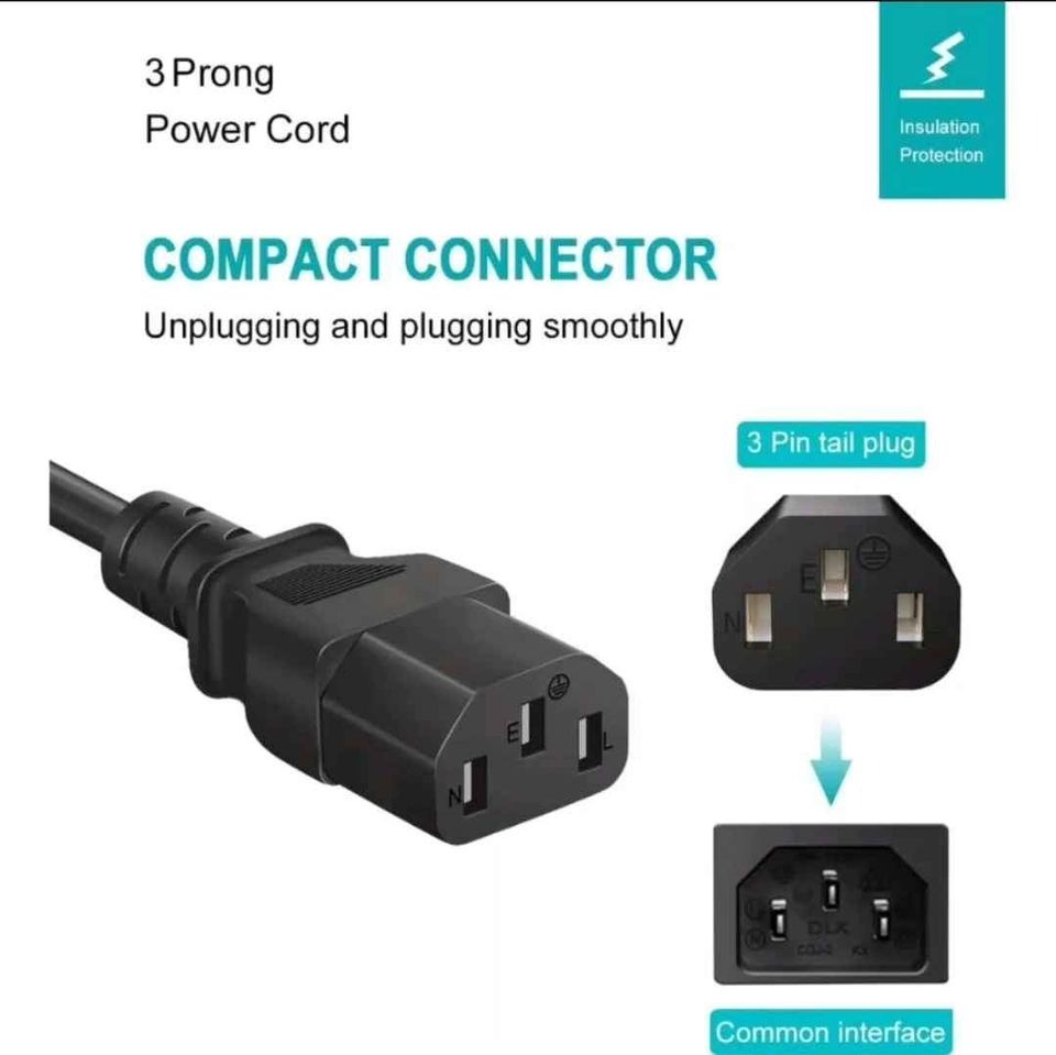 AC CPU Power Cord cable US Plug 3 Pin for PC Computer Printer Monitor ...