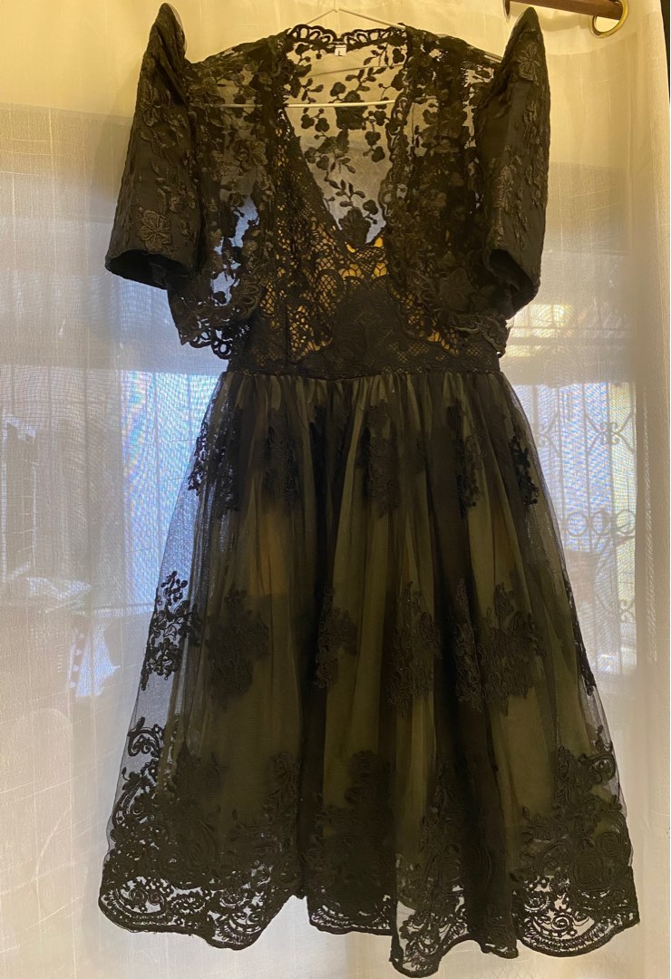 Black Filipiniana Gown, Women's Fashion, Dresses & Sets, Traditional ...