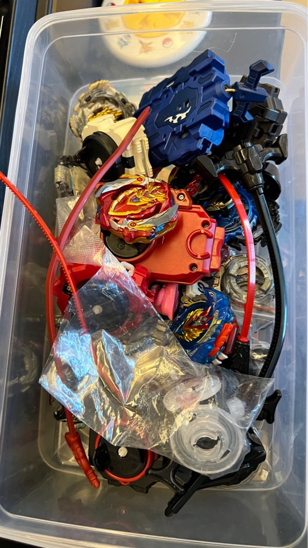 Box of beyblades collection and accessories, Hobbies & Toys ...