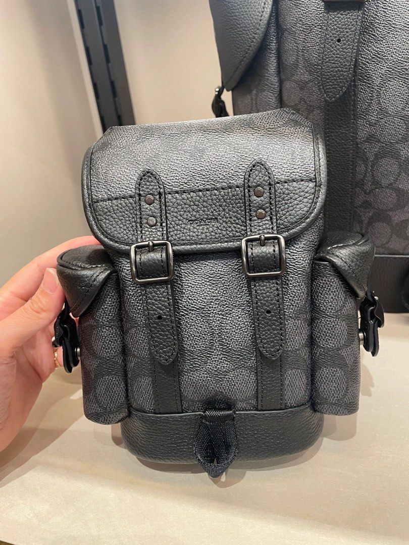 Coach Hitch Backpack 13 Signature Canvas sling Men Bag, Men's Fashion ...