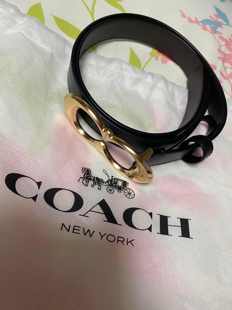 Coach Signature Buckle Belt Black and Gold, Women's Fashion, Watches ...