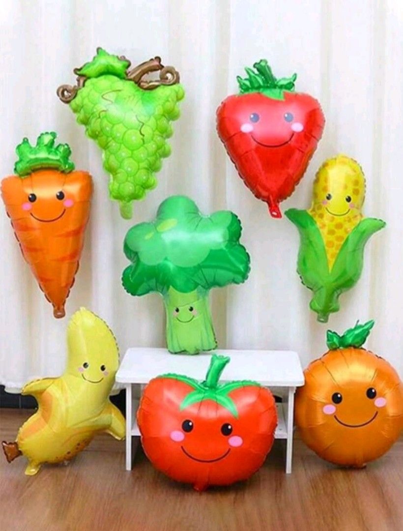 FRUITS AND VEGETABLES THEME PARTY! HAPPY BIRTHDAY HBD! CARROT, BROCCOLI ...
