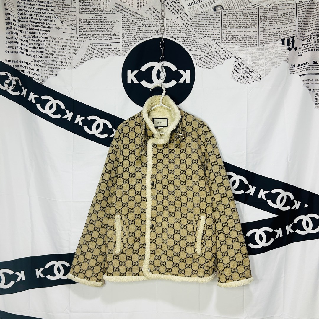 Gucci monogram sherpa fur wool jacket, Luxury, Apparel on Carousell