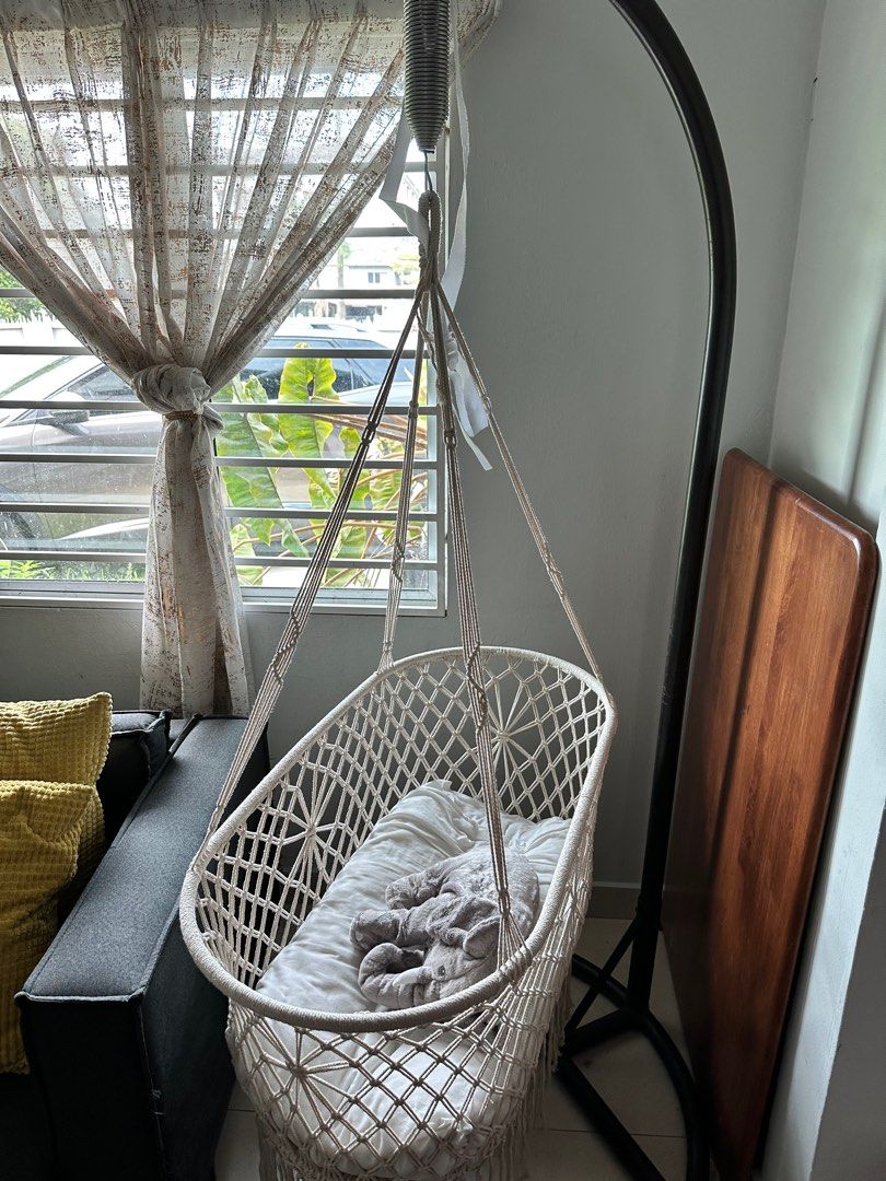 Macrame Hanging Bassinet with spring, Babies & Kids, Baby Nursery ...