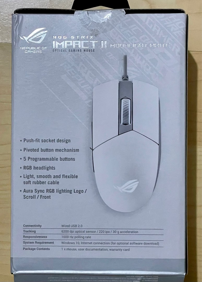 ROG Strix Impact II Moonlight White Mouse (USED), Computers & Tech ...