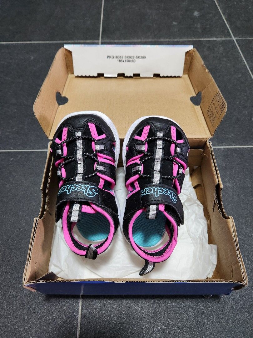 Skechers Girl Playful Trek black/pink sandals, Babies & Kids, Babies ...