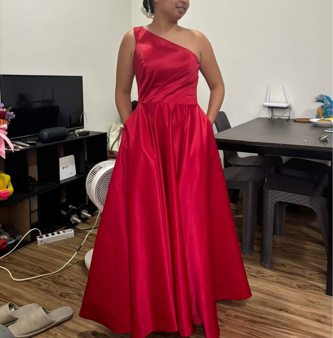 Venus Cut/ One shoulder Gown with Slit and Pockets (Duchess), Women's ...